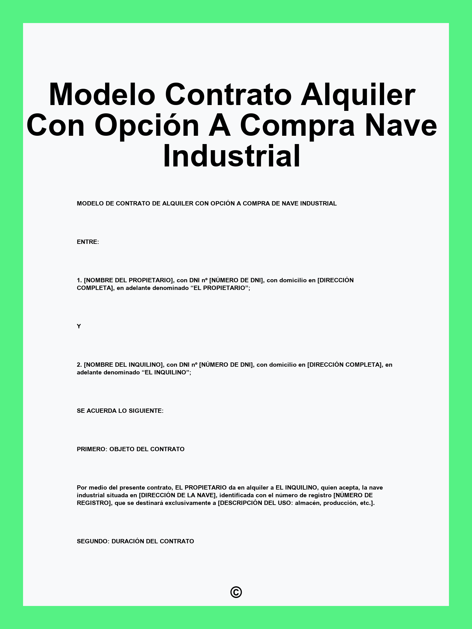 Modelo Contrato Alquiler Con Opción A Compra Nave Industrial