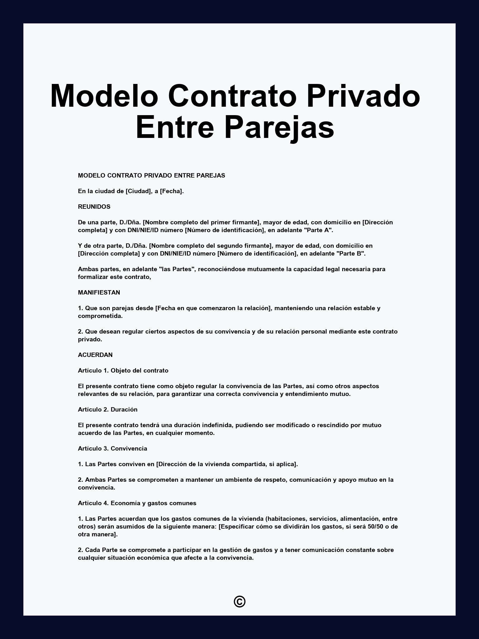 Modelo Contrato Privado Entre Parejas