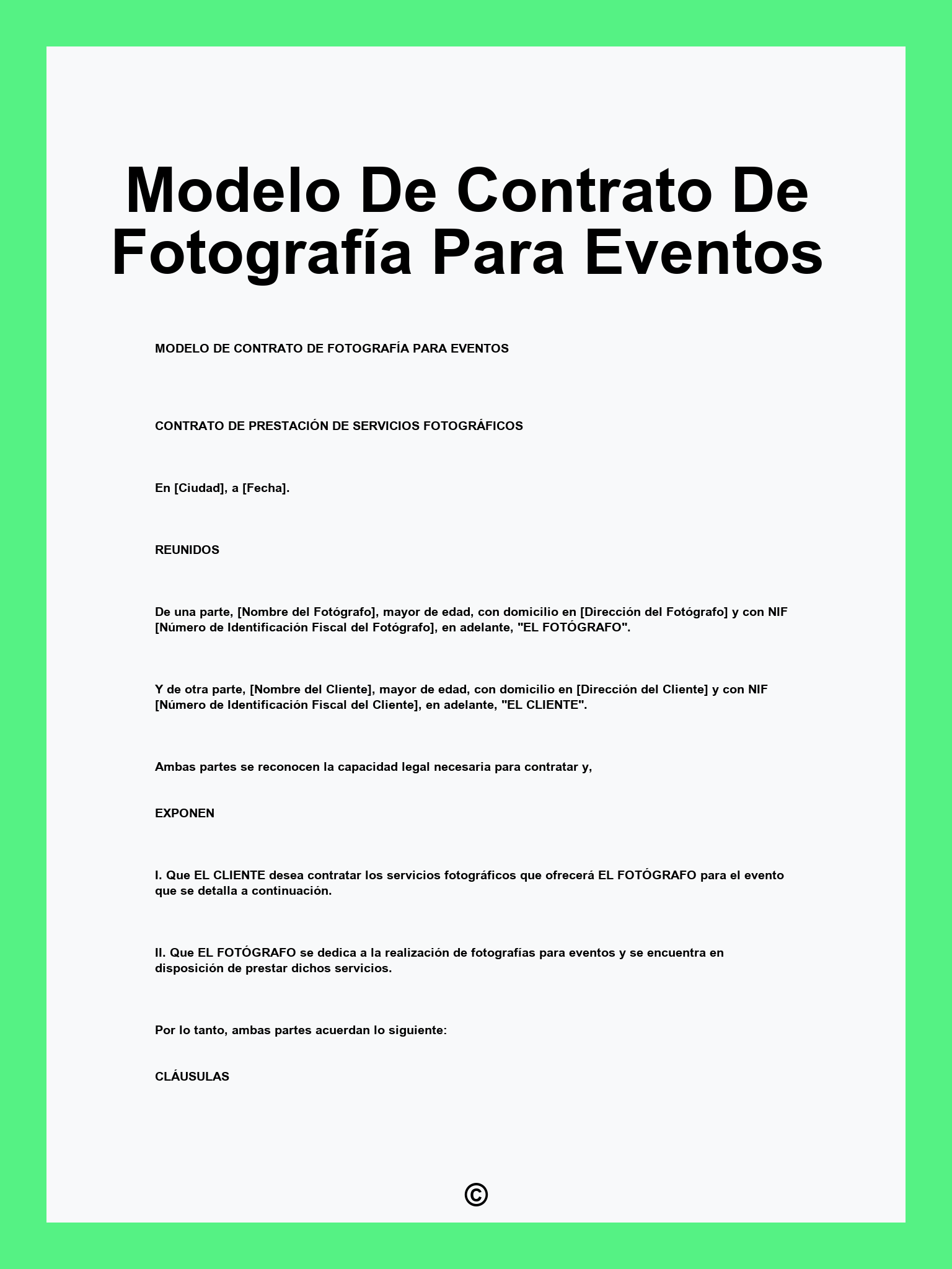 Modelo De Contrato De Fotografía Para Eventos
