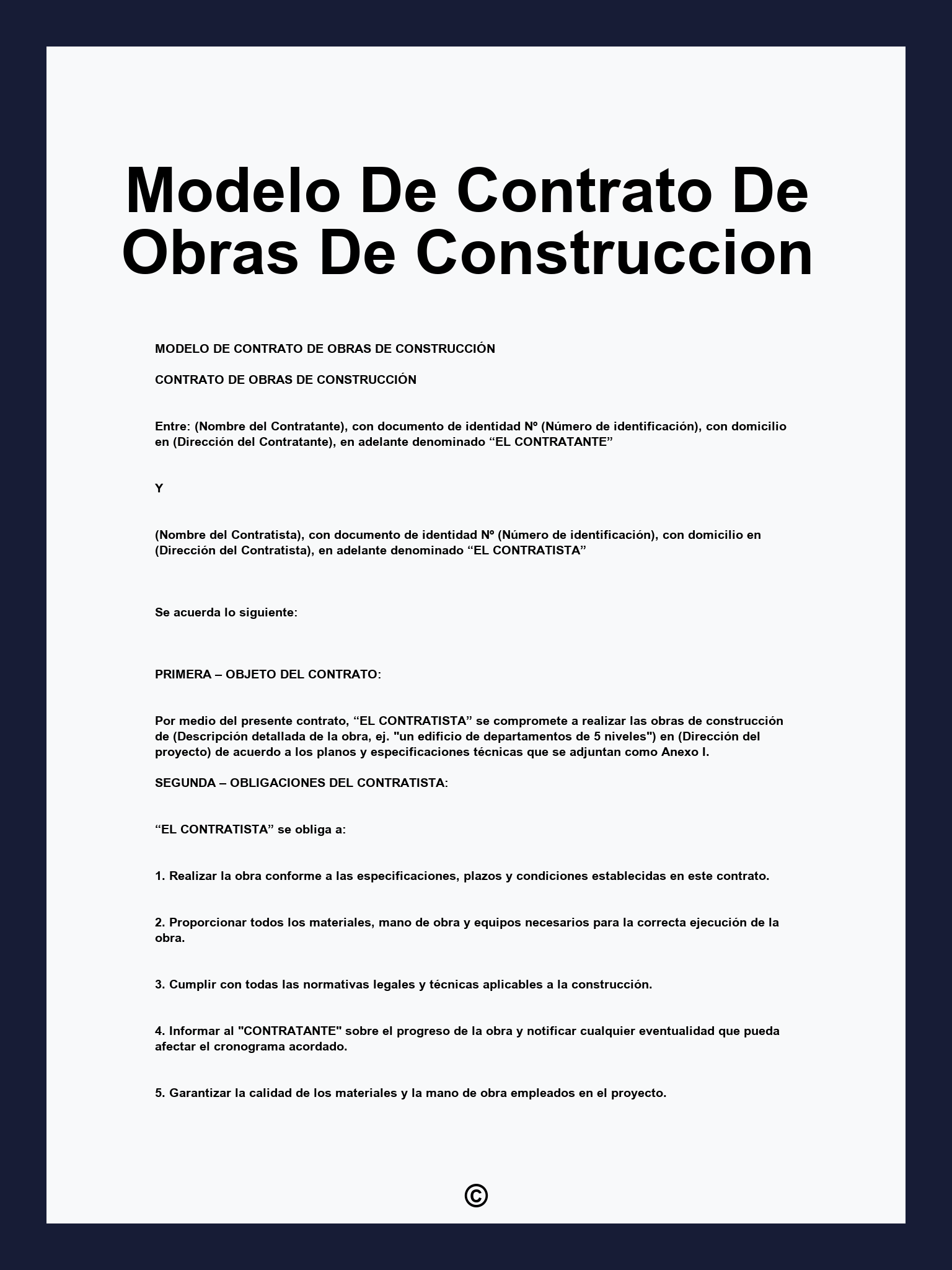 Modelo De Contrato De Obras De Construccion