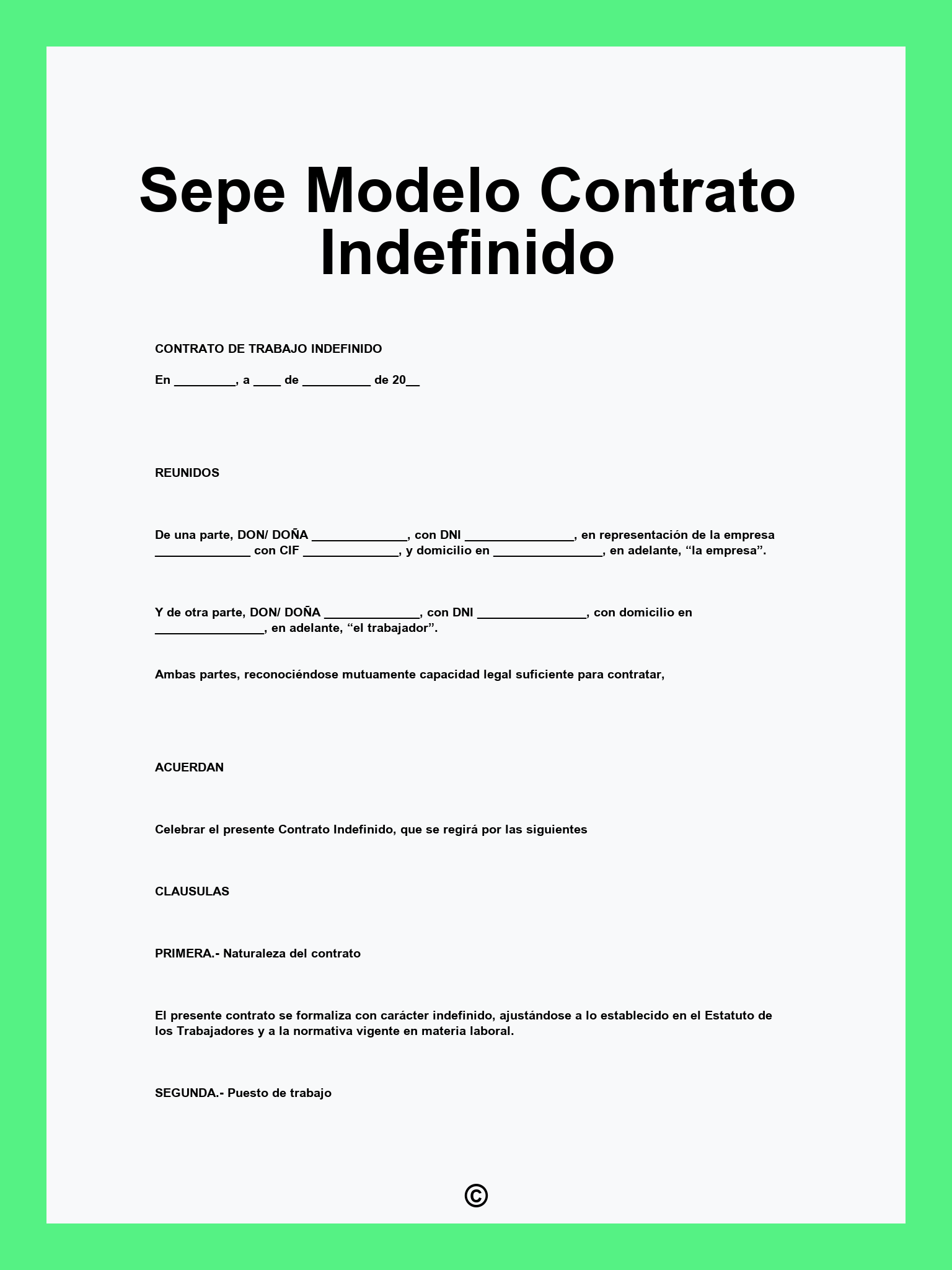 Modelo Contrato Indefinido Para Rellenar Sepe Contrato De Trabajomodelo ...